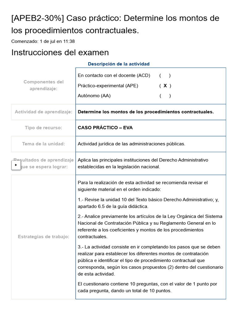 Examen - (APEB2-30%) Caso Práctico | PDF | Presupuesto | Aprendizaje
