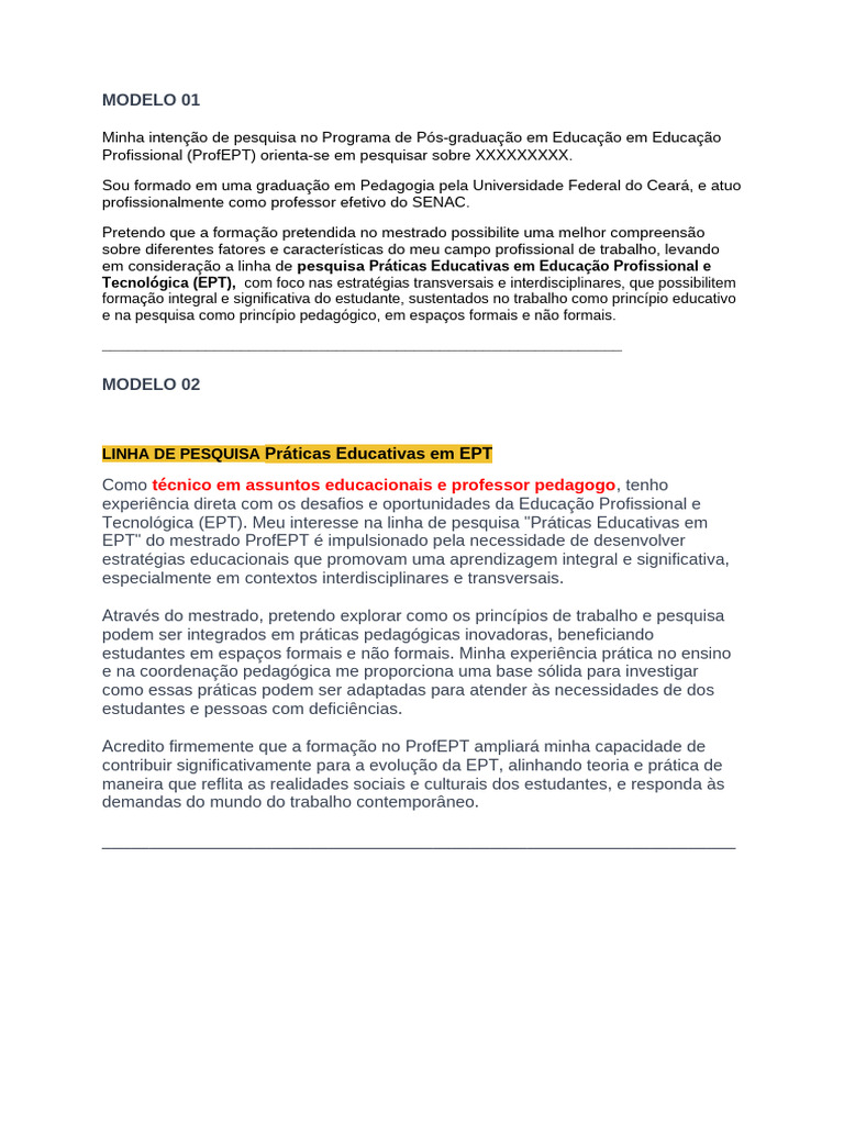 Modelos de Intencao de Pesquisa | PDF | Pedagogia | Desenvolvimento ... Modelos de Intencao de Pesquisa | PDF | Pedagogia | Desenvolvimento ...