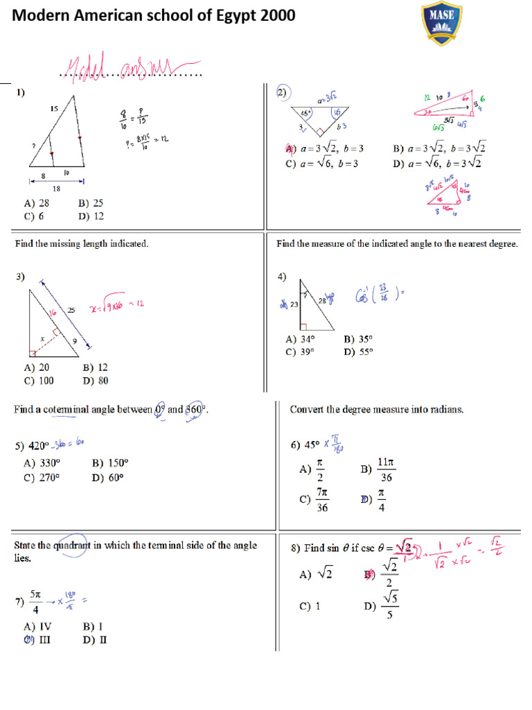 Algebra 2 Exam Model | PDF