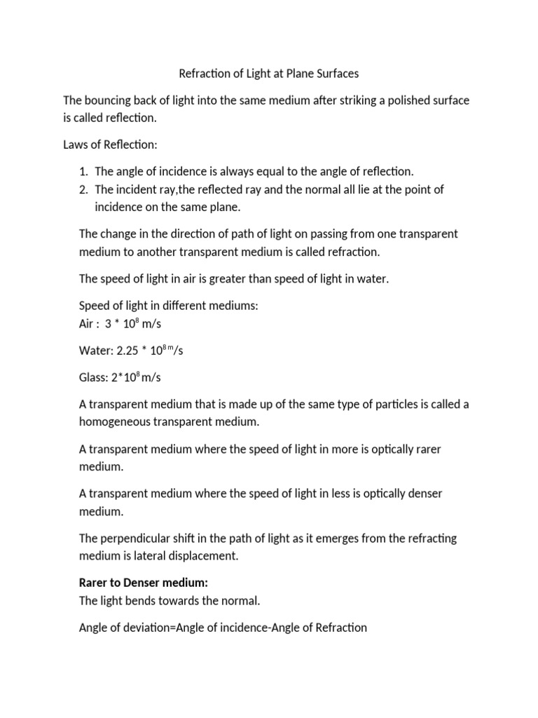 Light Refraction and Reflection Explained | PDF | Refraction | Refractive Index
