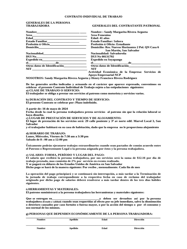 Formato Contrato Individual Trabajo | PDF | Salario | Derecho laboral