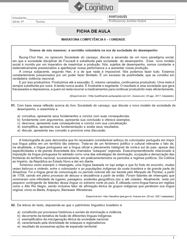 Ficha de Aula - 02 | PDF | Brasil | Eclipse