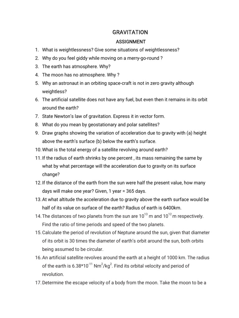 Gravitation Assignment | PDF