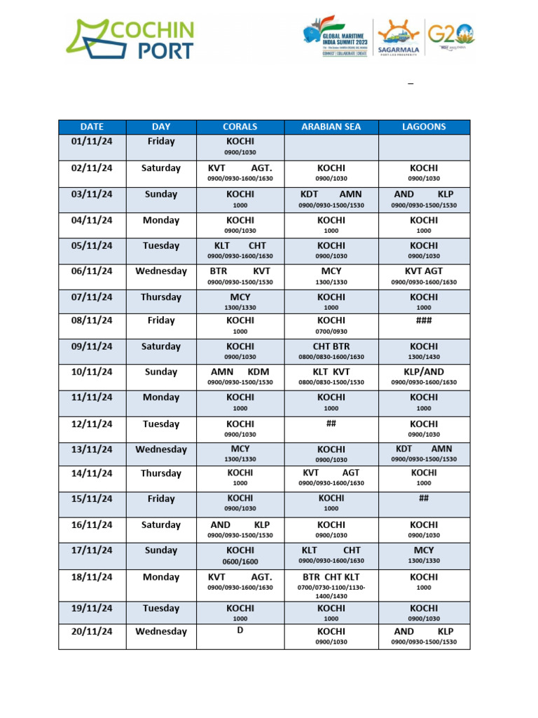 Ship Schedule Nov 2024 FF | PDF | Ships | Water Transport