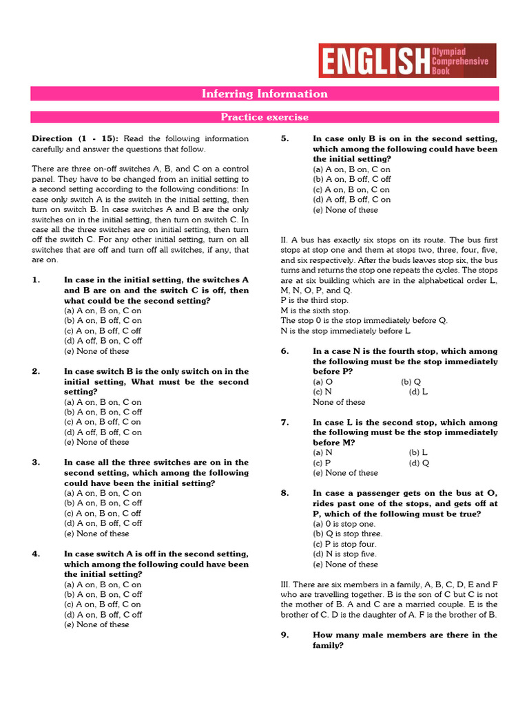 Inferring Information - Practice Sheet of Grammar (Class-9) | PDF