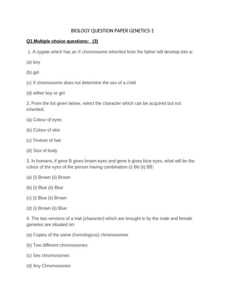 Biolgy Question Paper Genetics | PDF | Dominance (Genetics) | Genetics