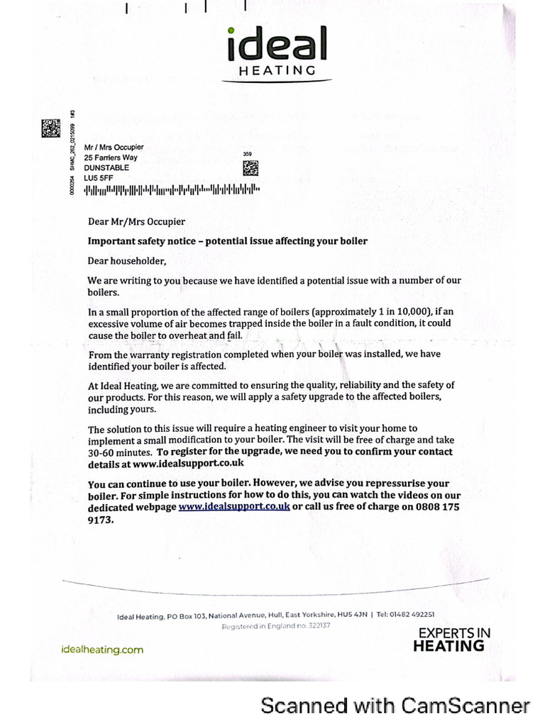 Ideal-Heating Safety Notice | PDF