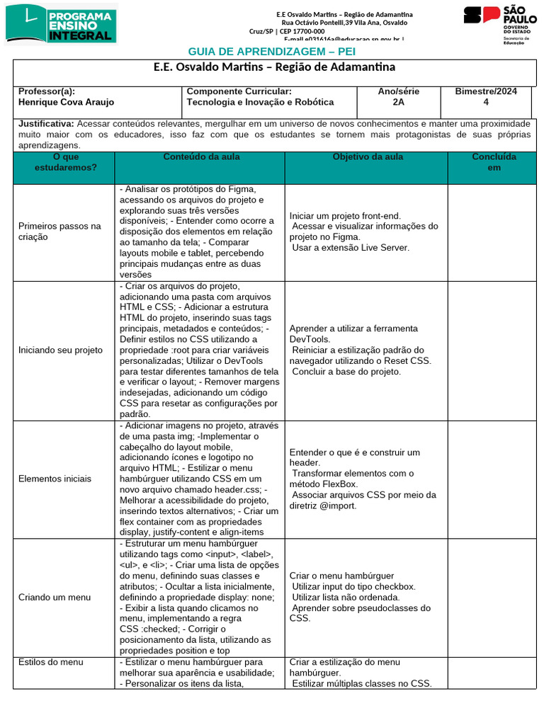 2a Tecnologia 4 Bimestre Guia de Aprendizagem | PDF | Script Java | Html
