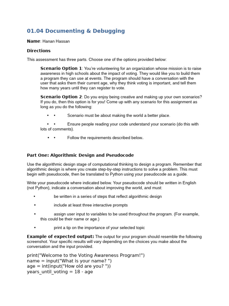 01 04 Documenting and Debugging | PDF | String (Computer Science) | Algorithms