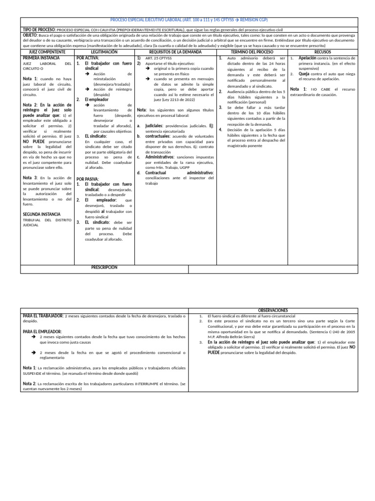 Proceso Laboral Resumen DFG | PDF | Apelación | Sentencia (ley)
