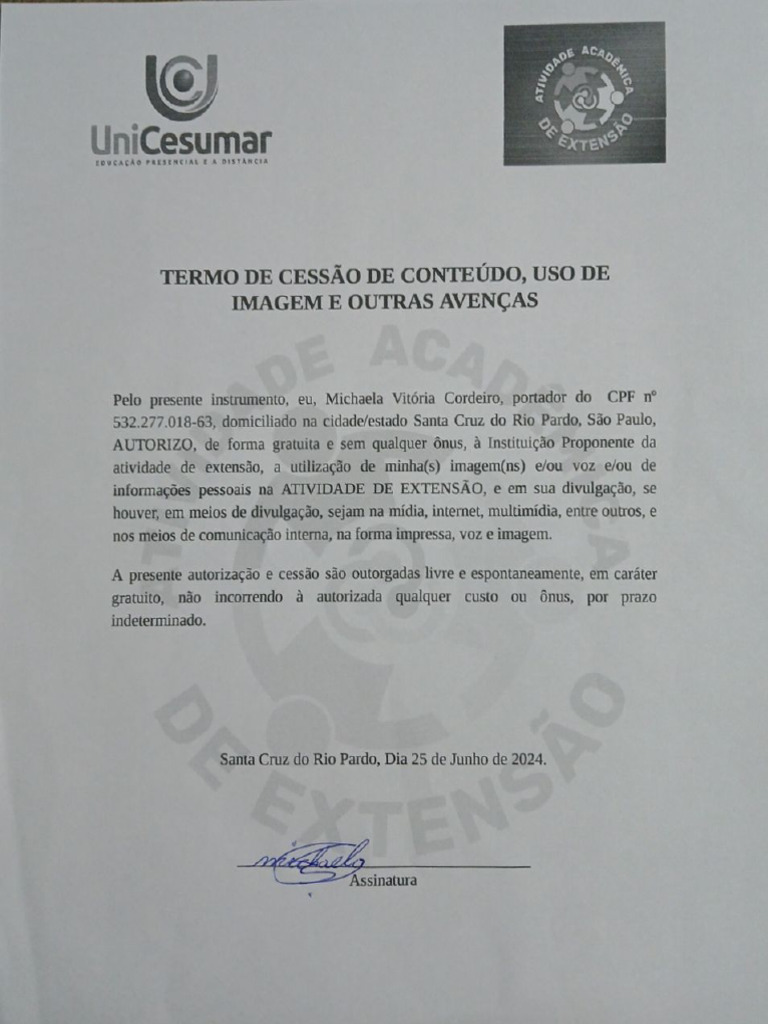 CessãoDeImagem Michaela | PDF