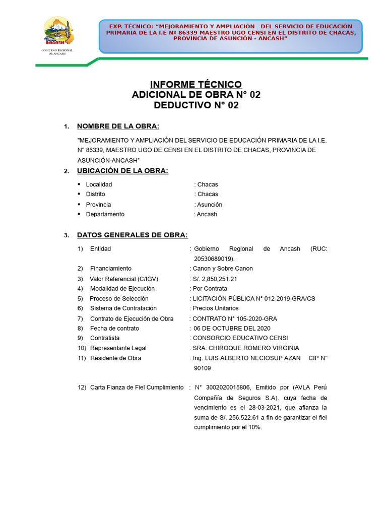 10 Informe Tecnico de Adicional Con Deductivo de Obra - Compress | PDF | Presupuesto | Fundación ...