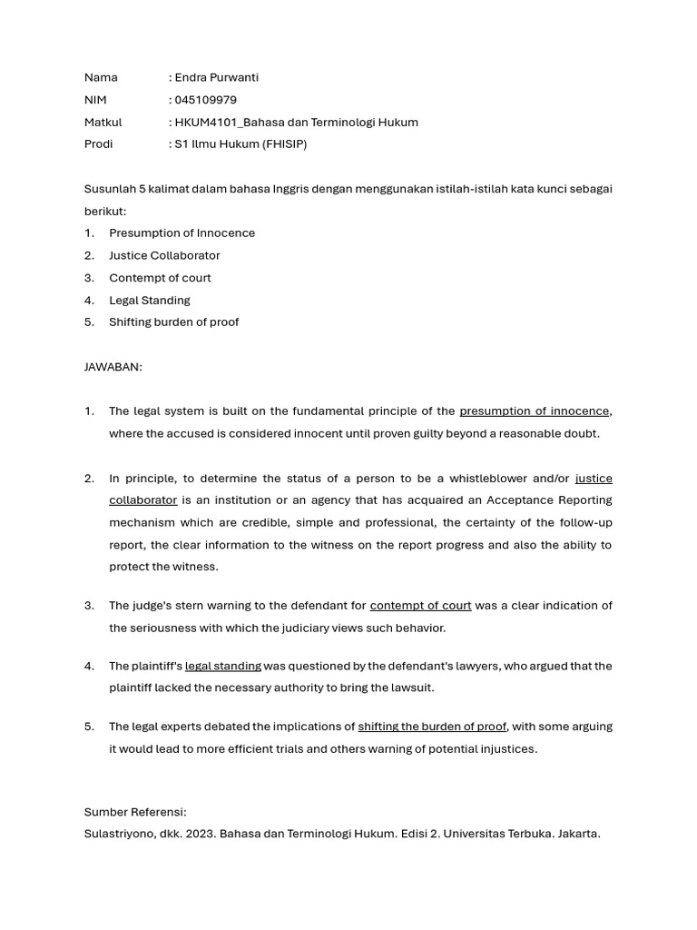 045109979-Endra P-Tugas 1-HKUM4101 - Bahasa Dan Terminologi Hukum | PDF