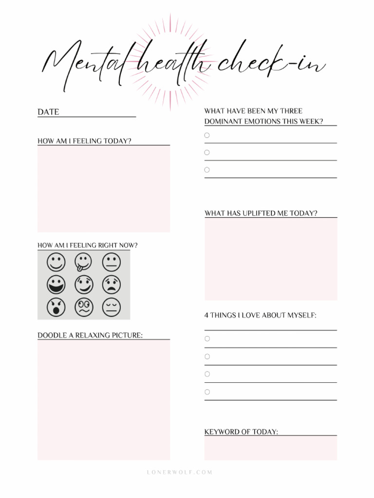 Mental Health Check in Worksheet | PDF
