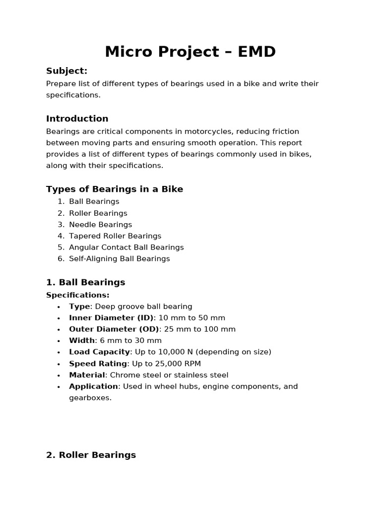 Micro Project - EMD: Subject | PDF | Bearing (Mechanical) | Mechanical ...