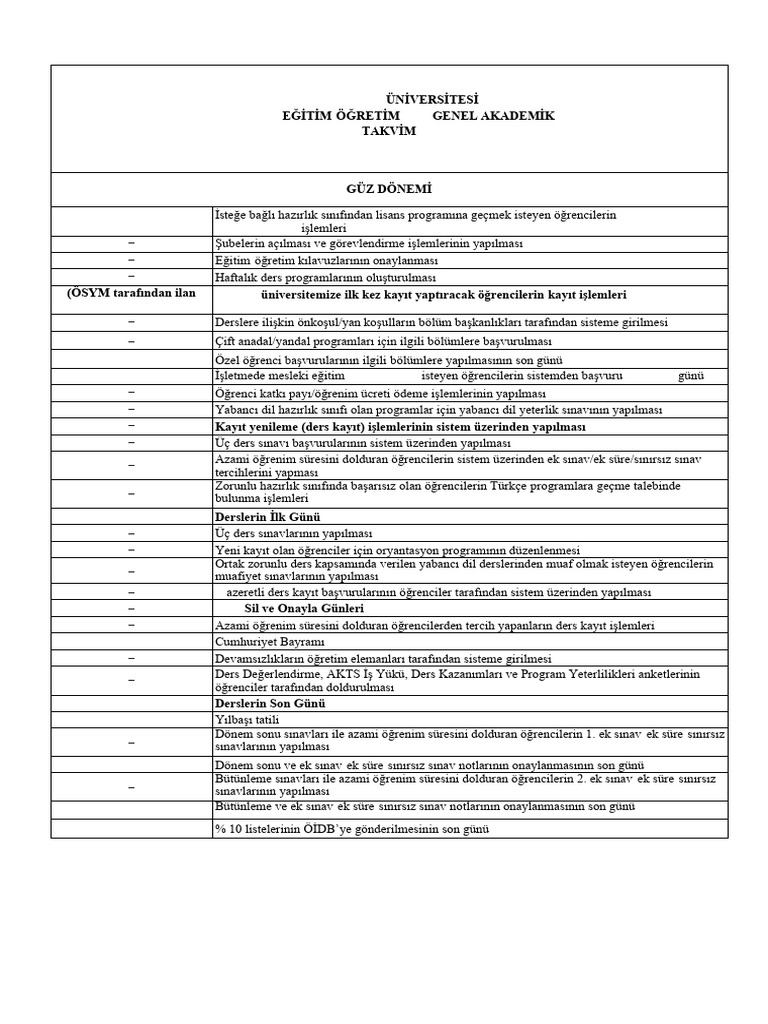 2024-2025 Genel Akademi̇k Takvi̇m Son | PDF