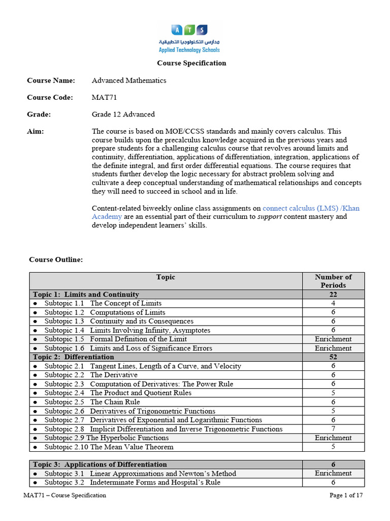 23-24 - MAT71 - Course Specification | PDF | Integral | Function (Mathematics)