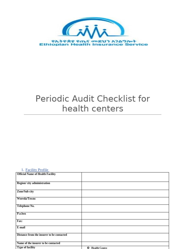 Periodic Audit Check List For Health Center | PDF | Medical ...