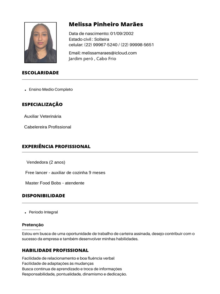 Curriculo Melissa PDF | PDF | Bem-estar | Estilo de vida