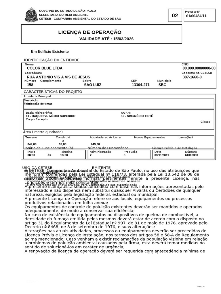 Modelo de LICENCA DE OPERACAO AMBIENTAL | PDF | Desperdício | Águas residuais