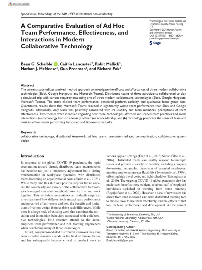 2024 - Comparative Evaluation of Ad Hoc Team Performance, Effectiveness, and Interactions in ...