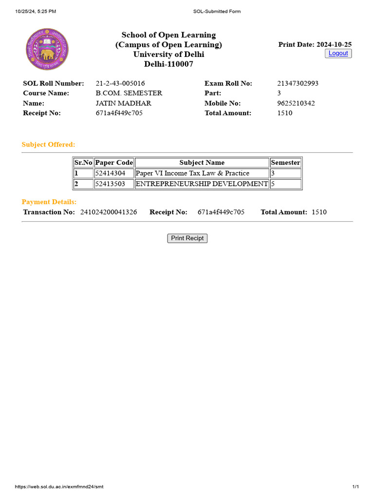 SOL Submitted Form | PDF