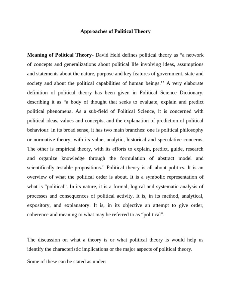 Approaches of Political Theory | PDF | Theory | Science