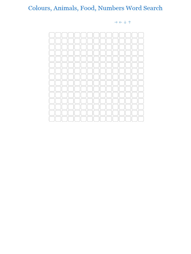 Word Search: Colors, Animals, Food | PDF