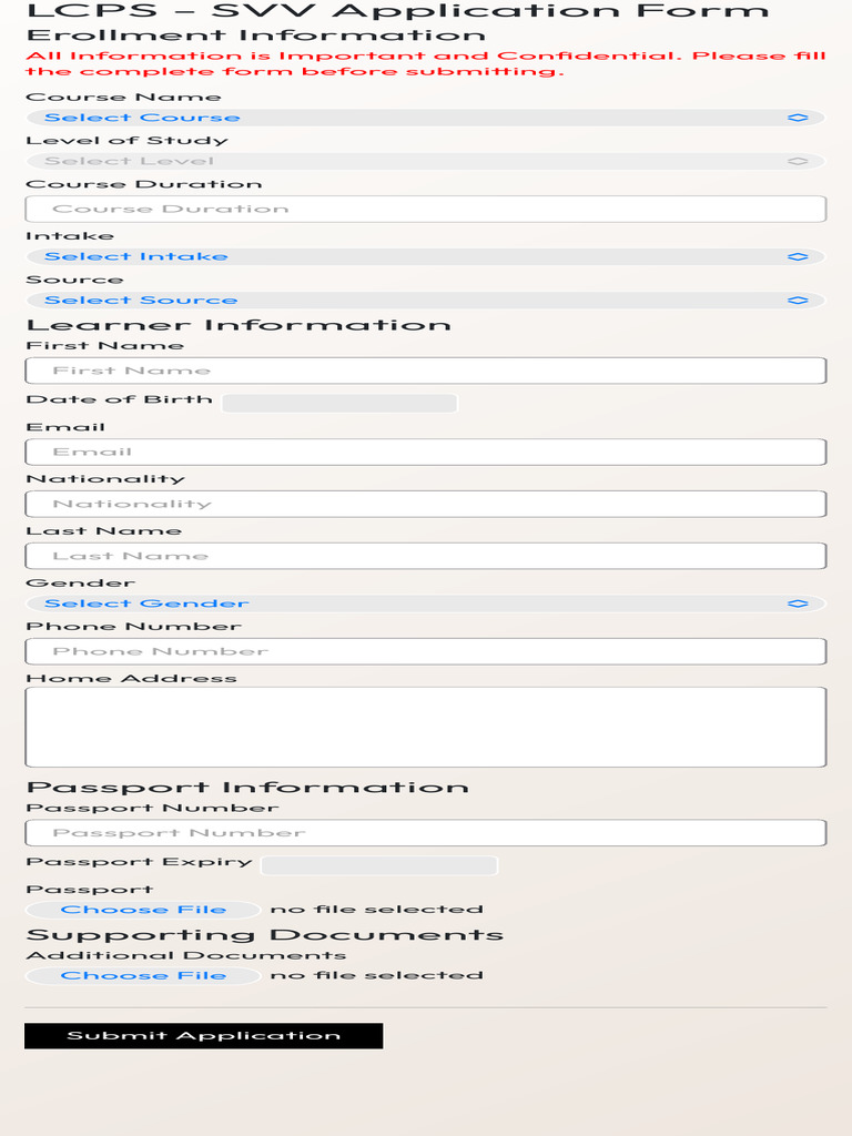 SSV Application Form - London College of Professional Studies | PDF