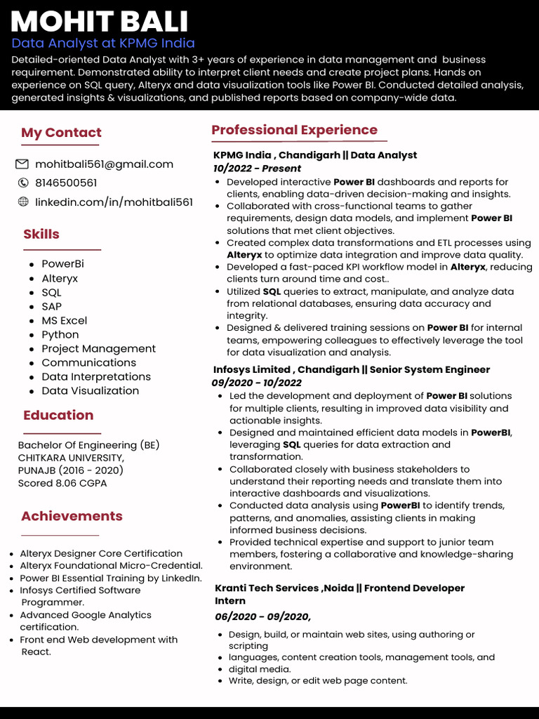 Mohit Bali - Resume | PDF | Data | Sql Mohit Bali - Resume | PDF | Data | Sql