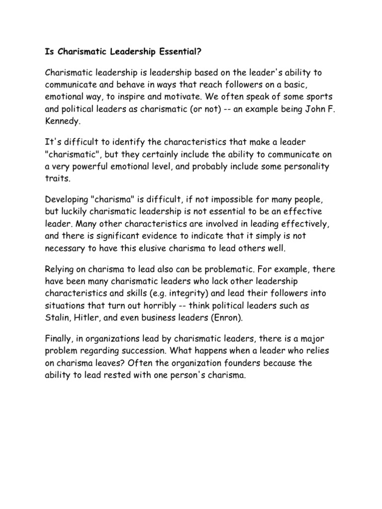 Charismatic Leadership Traits Explained | PDF | Charisma | Leadership