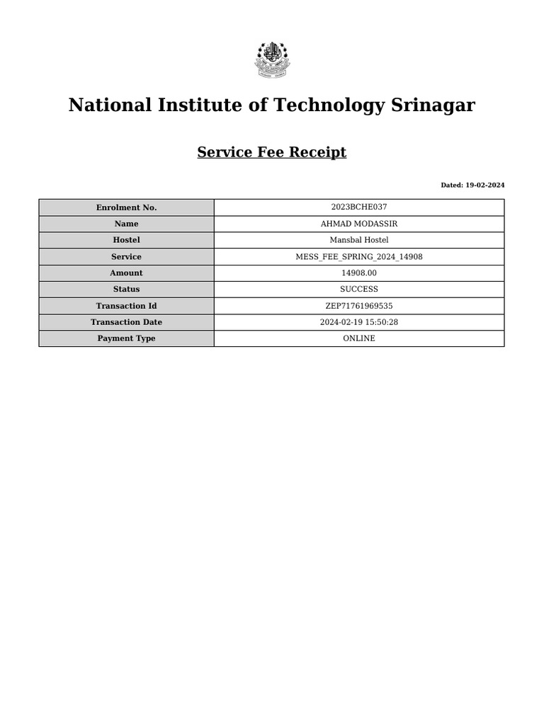 Service Fee Receipt | PDF