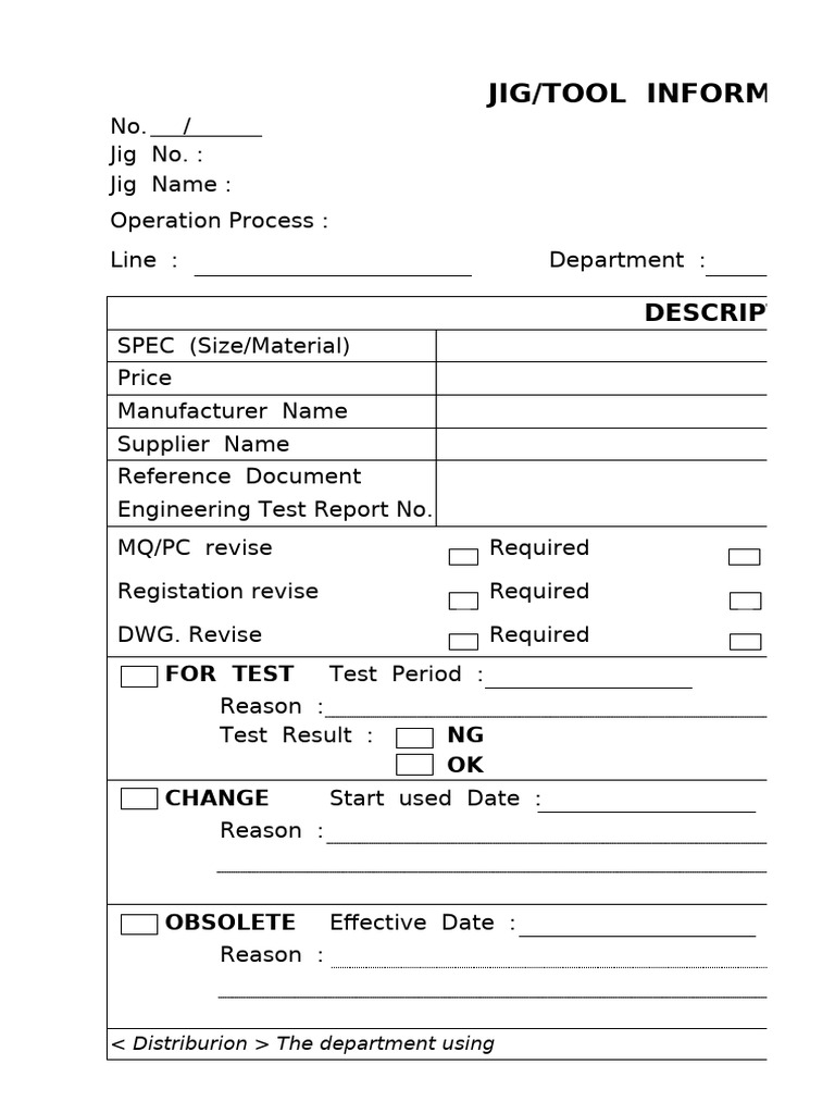 F PME 015 - Jig Tool Information | PDF | Business