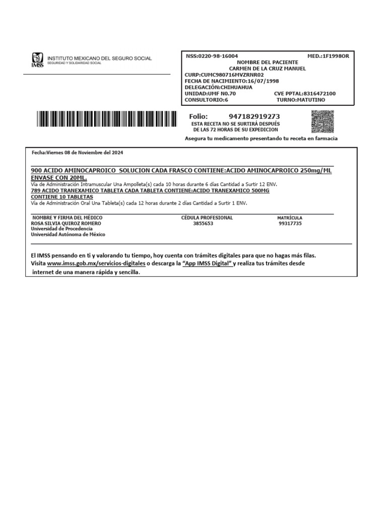 Receta Médica IMSS 2025 Editable | PDF
