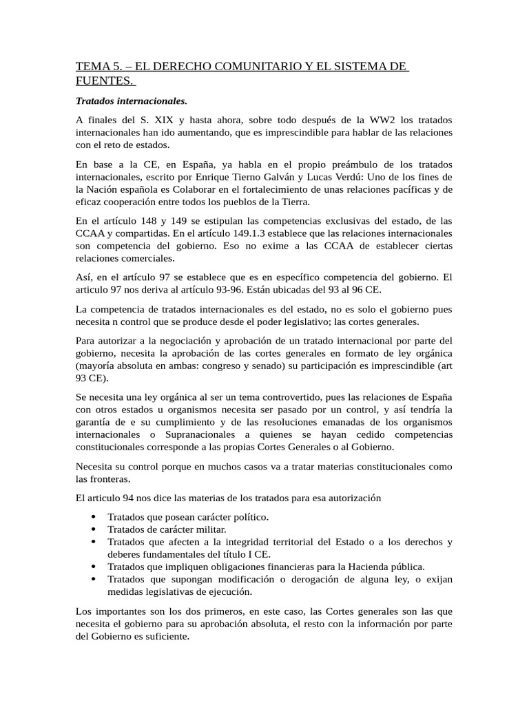 TEMA 5. El Derecho Comunitario y El Sistema de Fuentes. | PDF | Cortes ...