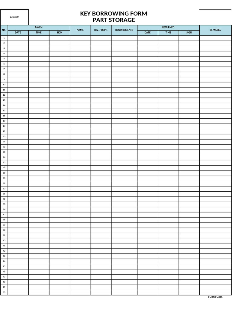 F-PME-020 Form Peminjaman Kunci Part Storage (Temporary Form) | PDF ...