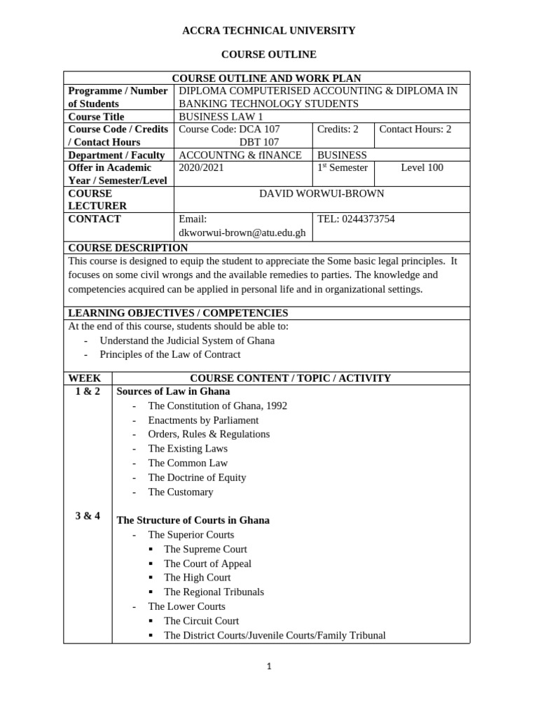 Coure Outline For Diploma in Accounting 2 | PDF | Civil Law (Legal ...
