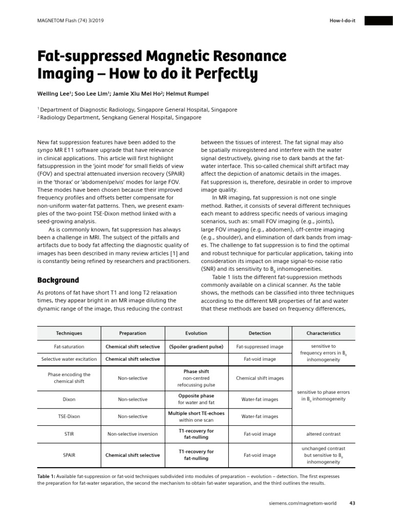 Perfect Fat-Suppressed MRI | PDF | Magnetic Resonance Imaging | Medical ...