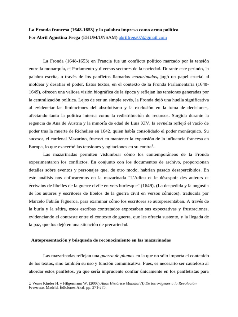 La Fronda y las Mazarinadas en Francia | PDF | Historia