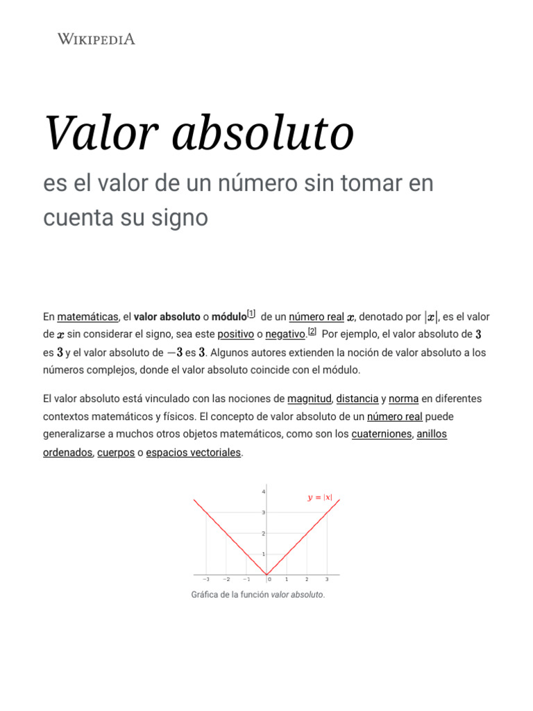 Valor Absoluto: Concepto y Propiedades | PDF | Números | Matemática ...