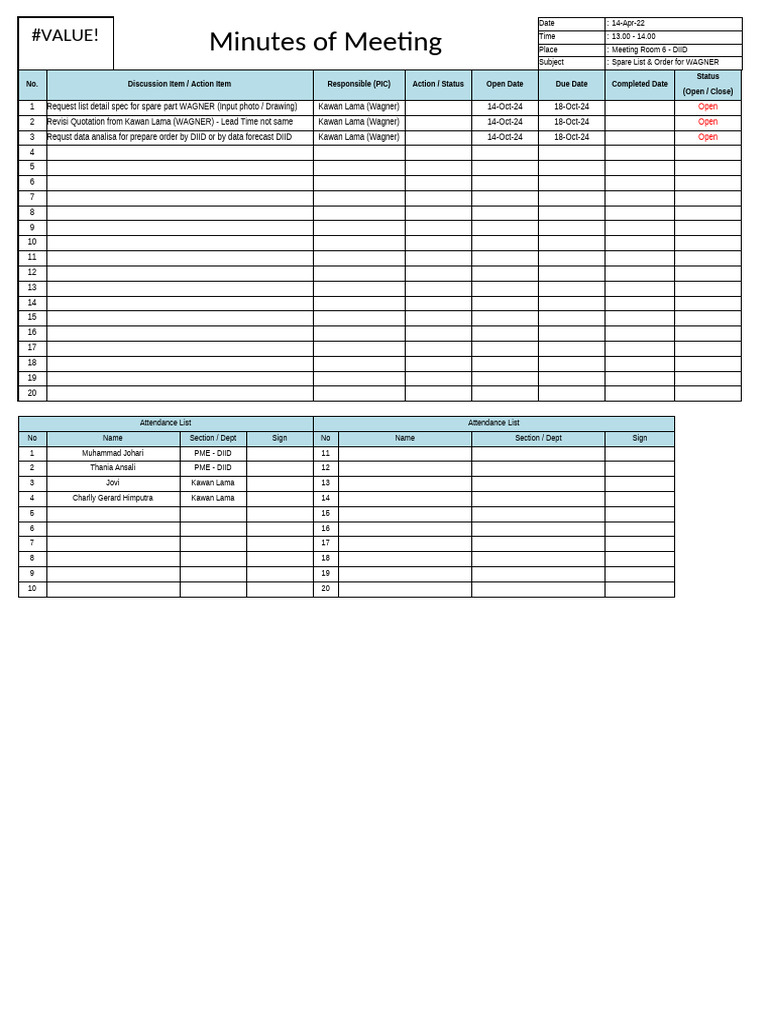 F-PME-019 Form Minutes of Meeting Internal | PDF