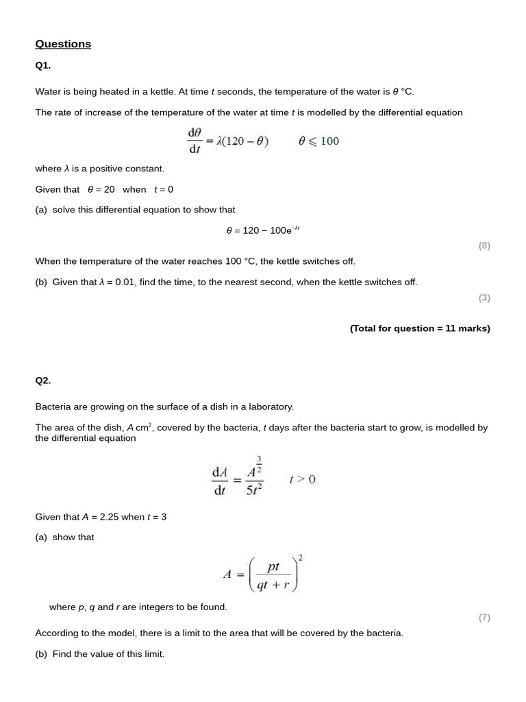 A-Level Maths Differential Equations Exam | PDF | Equations | Mathematics