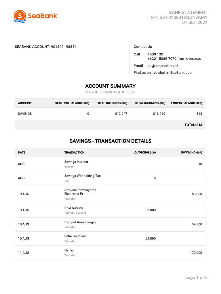 Seabank - Statement - 20241019 2 | PDF | Business | Taxes