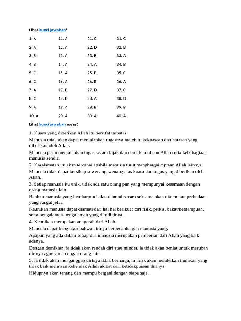 Soal Ulangan Agama Katolik Kelas 7 - Kunci Jawaban | PDF