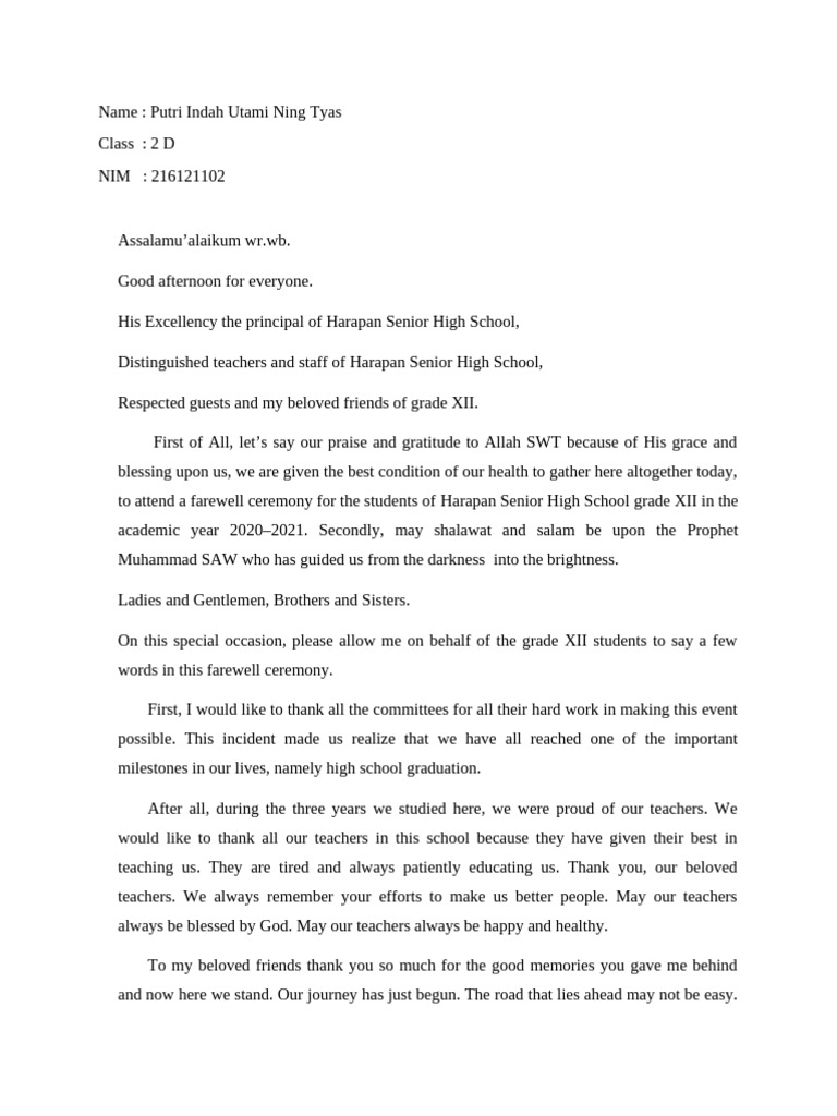 Script of Farewell Speech | PDF | Career & Growth