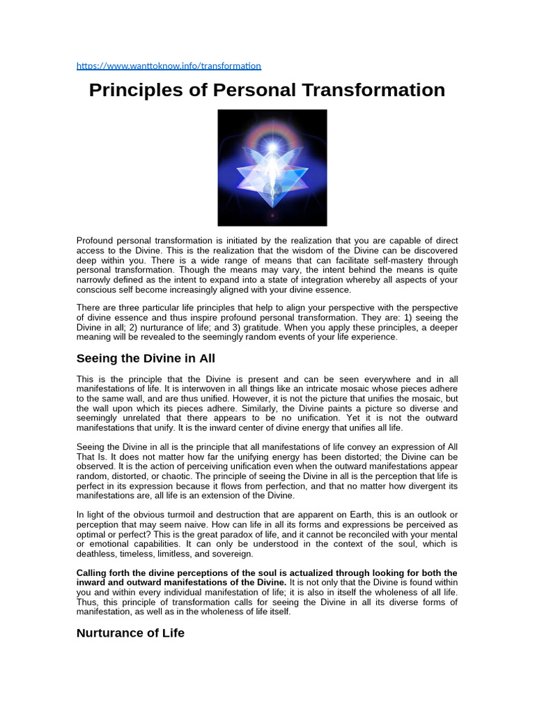 Principles of Personal Transformation | PDF | Experience | Consciousness