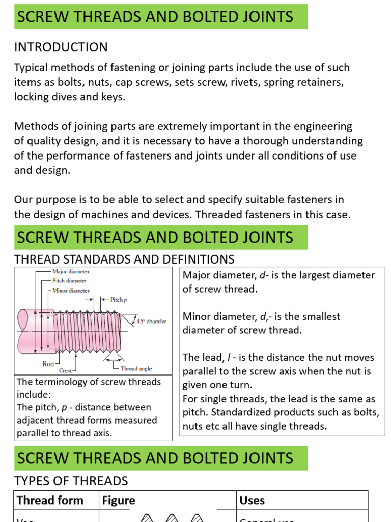 Understanding Screw Threads and Bolted Joints | PDF | Screw ...