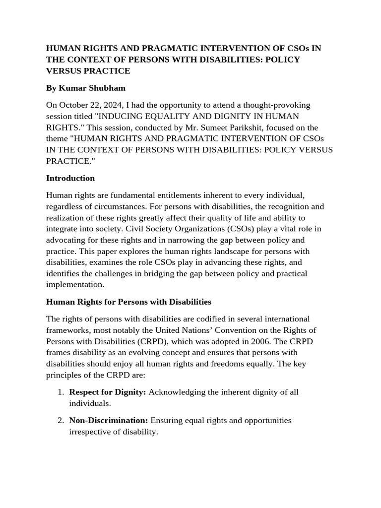 Human Right Psda by Kumar Shubham | PDF | Disability | Policy