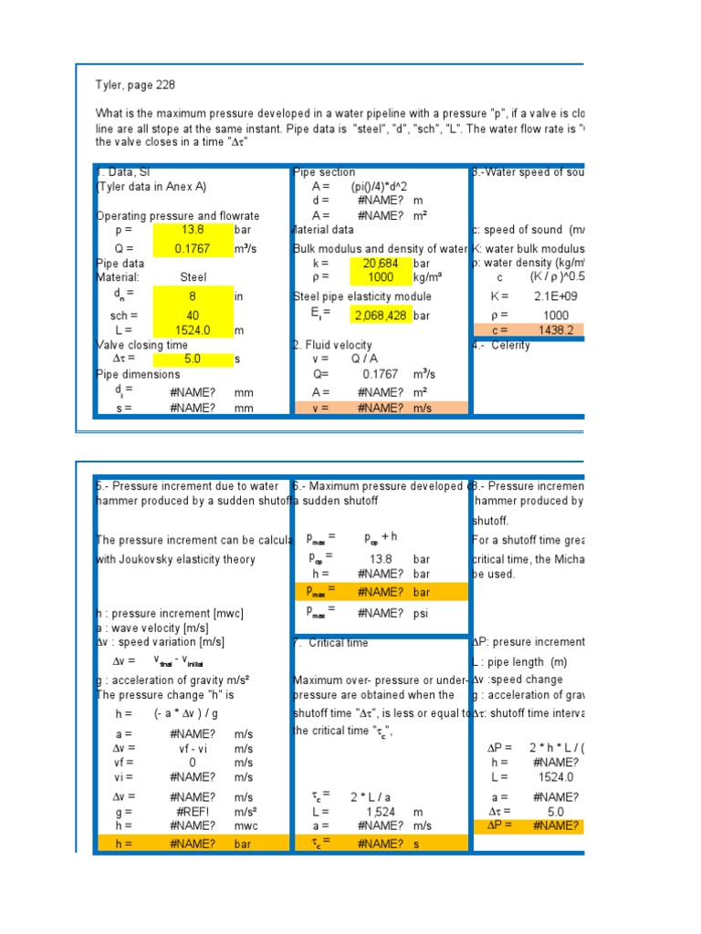 Water Hammer. Examples Tyler - Pehmco | PDF | Pressure | Density