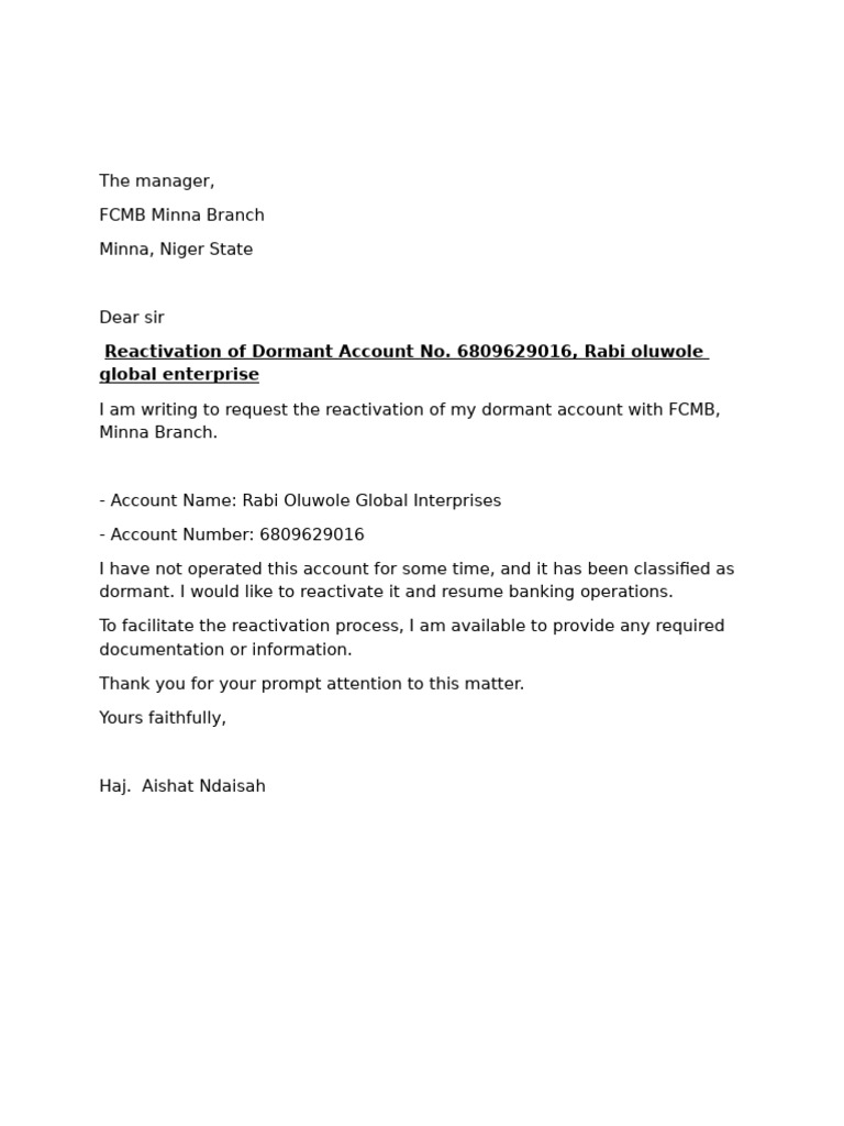 I Y Mat Letter To FCMB | PDF